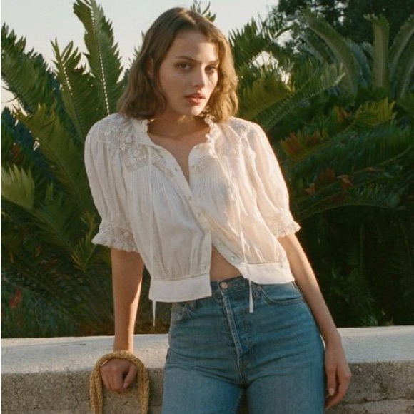 Doen | Tops | Doen Agatha Crochet Inset Blouse In Salt White | Poshmark